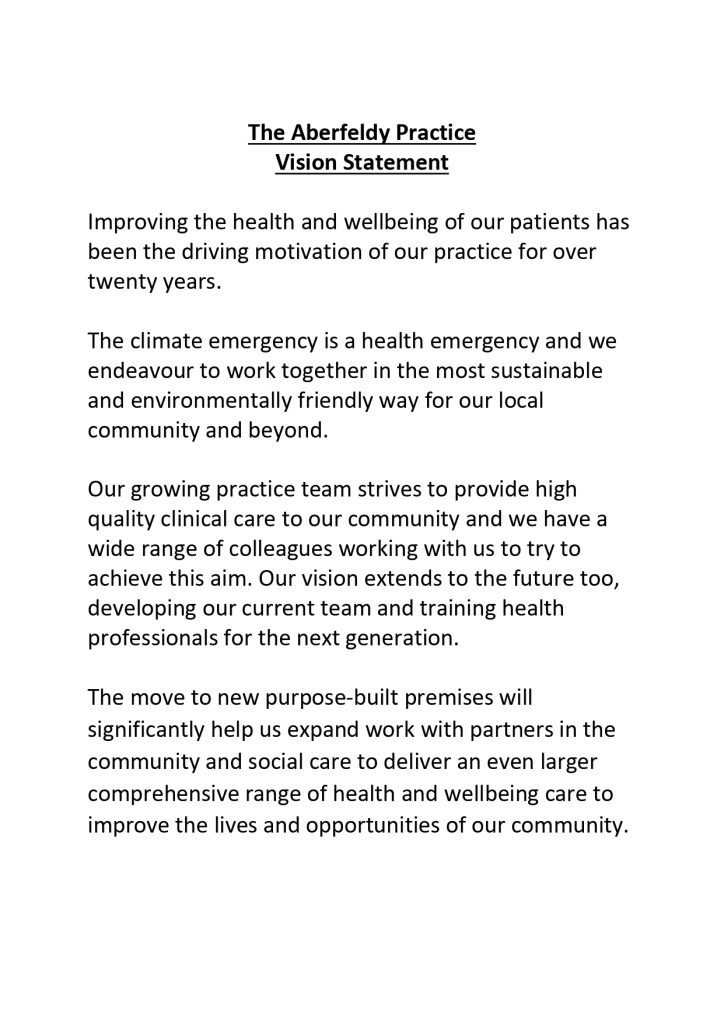 Practice Vision Statement | The Aberfeldy Practice