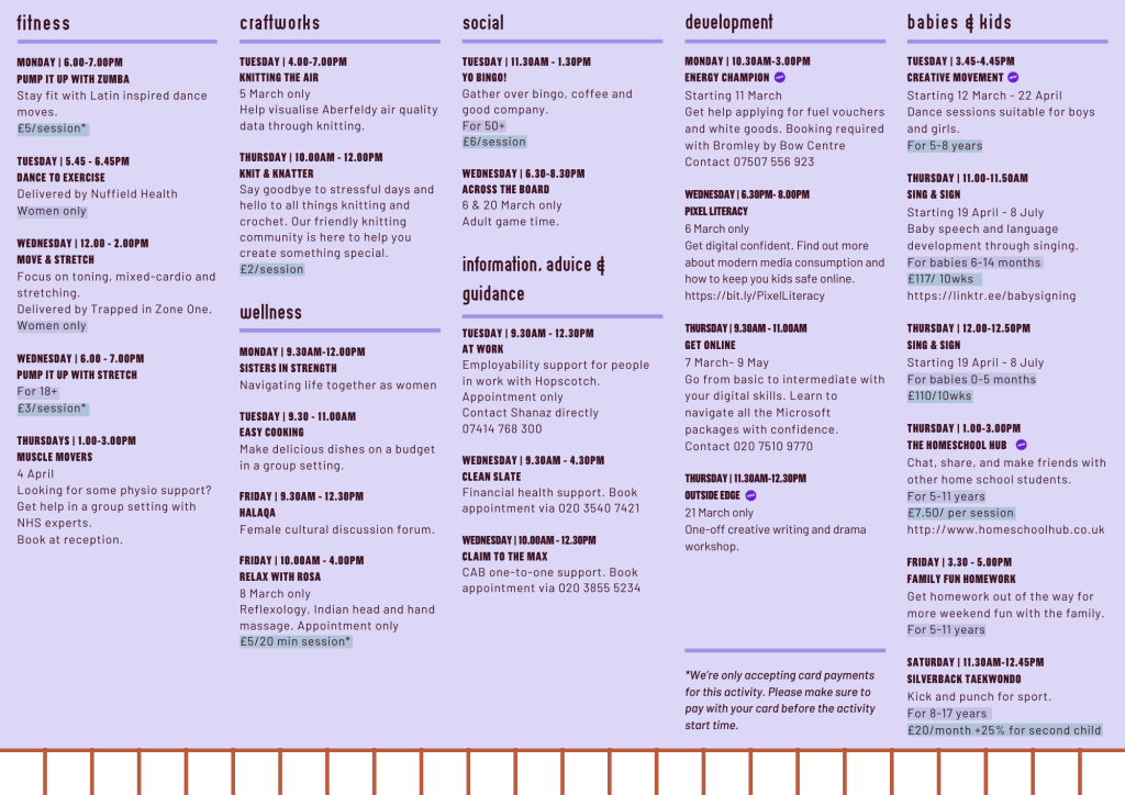 Activities at the local ‘Feldy Centre: March Programme | The Aberfeldy ...