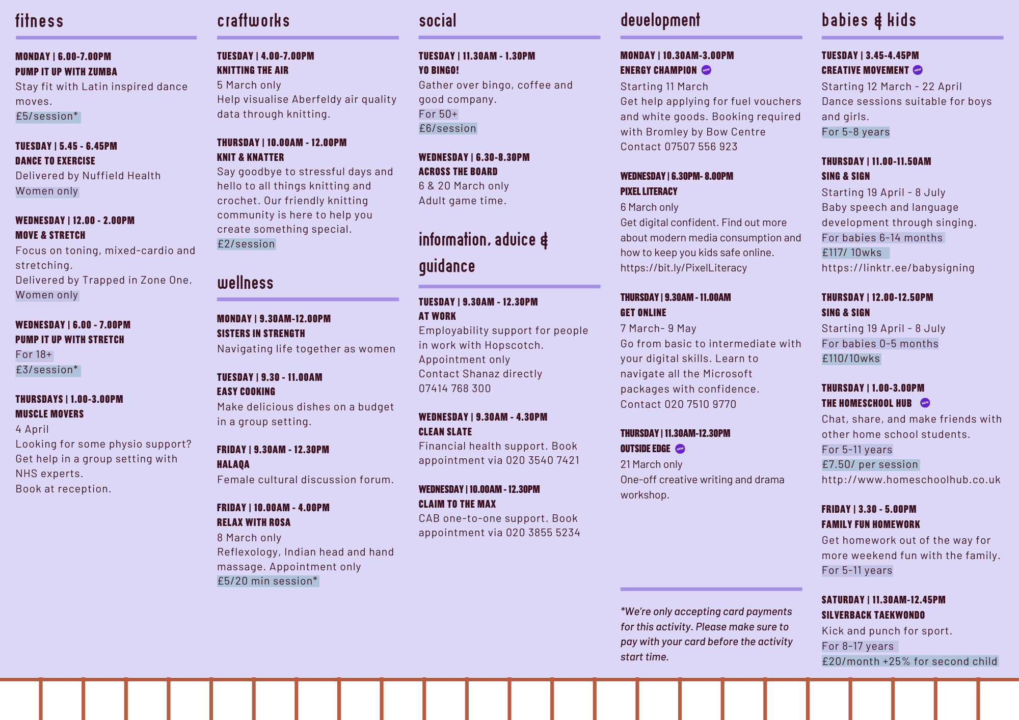 Activities at the local ‘Feldy Centre: March Programme | The Aberfeldy ...